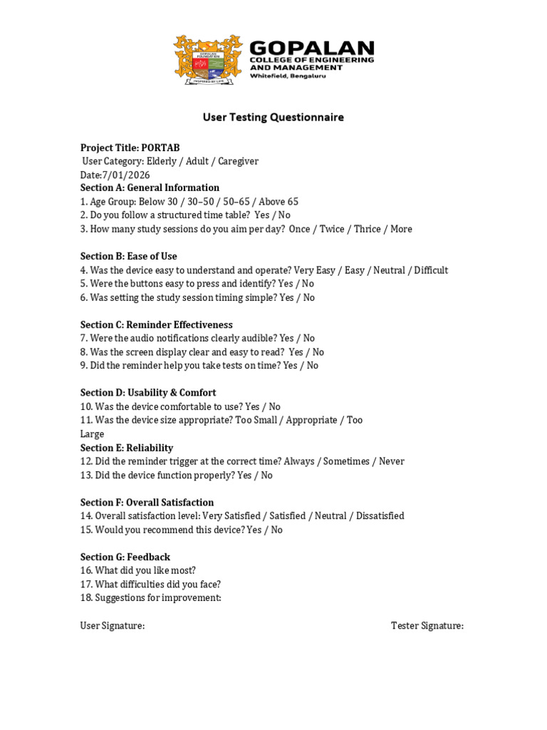 User Testing Questionnaire Medicine Reminder-1 | PDF