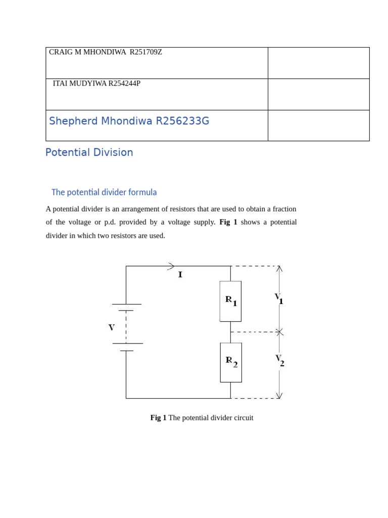 Understanding Potential Dividers in Circuits | PDF