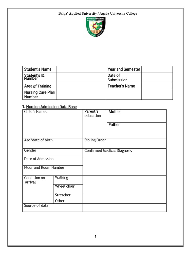 Pediatric Nursing Care Plan Template | PDF | Diseases And Disorders ...