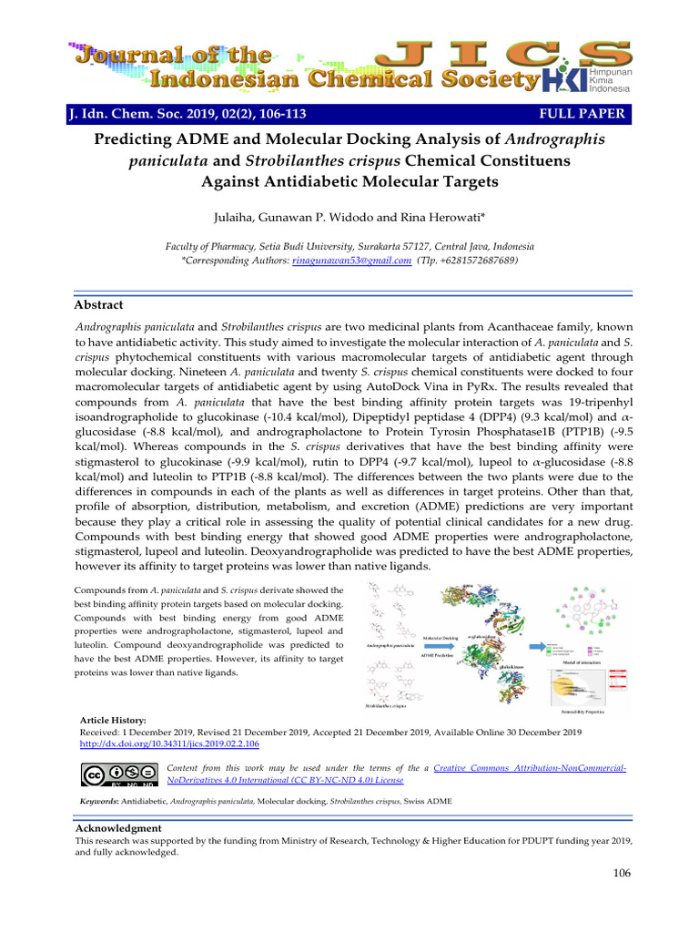 ADME and Docking of Antidiabetic Herbs | PDF | Docking (Molecular ...
