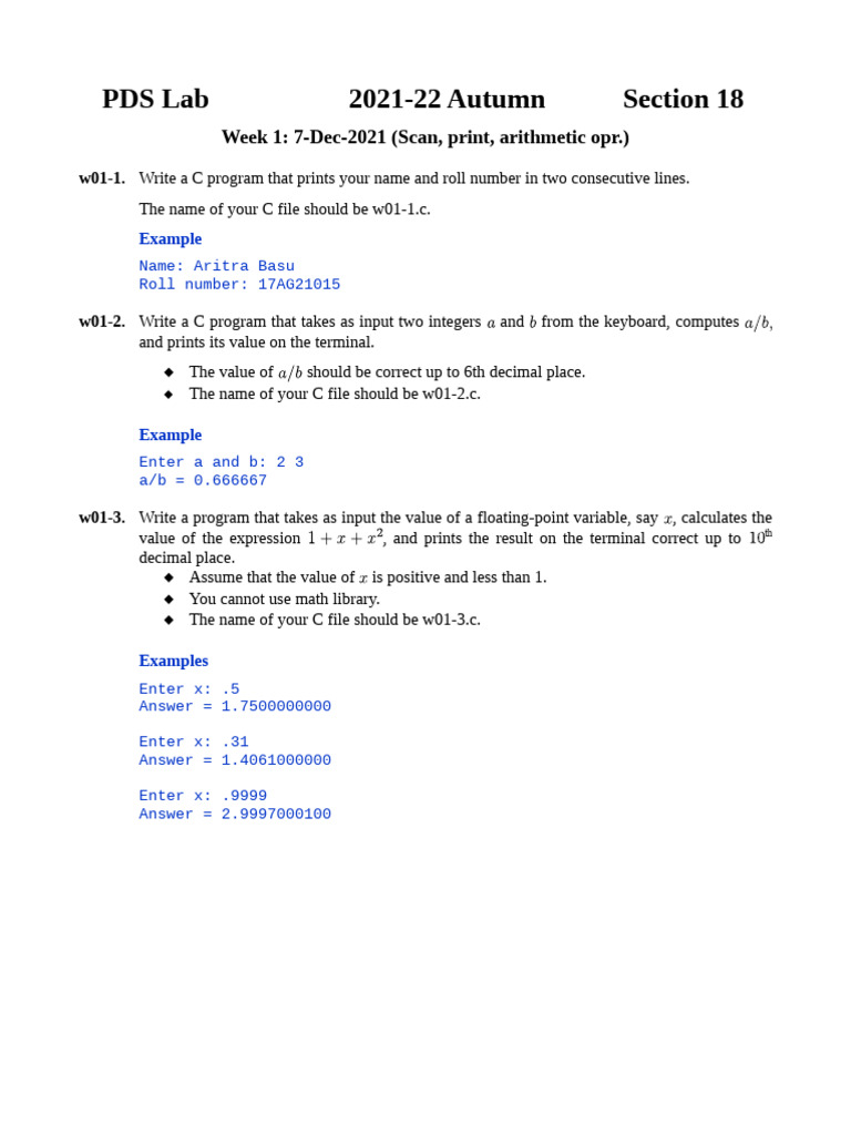 Pds Lab 2021A Question Paper | PDF | Polynomial | Computer Program