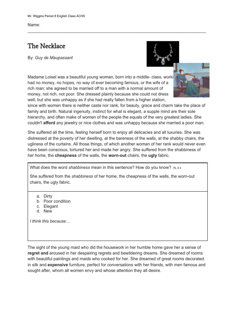 Analysis of "The Necklace" by Maupassant | PDF