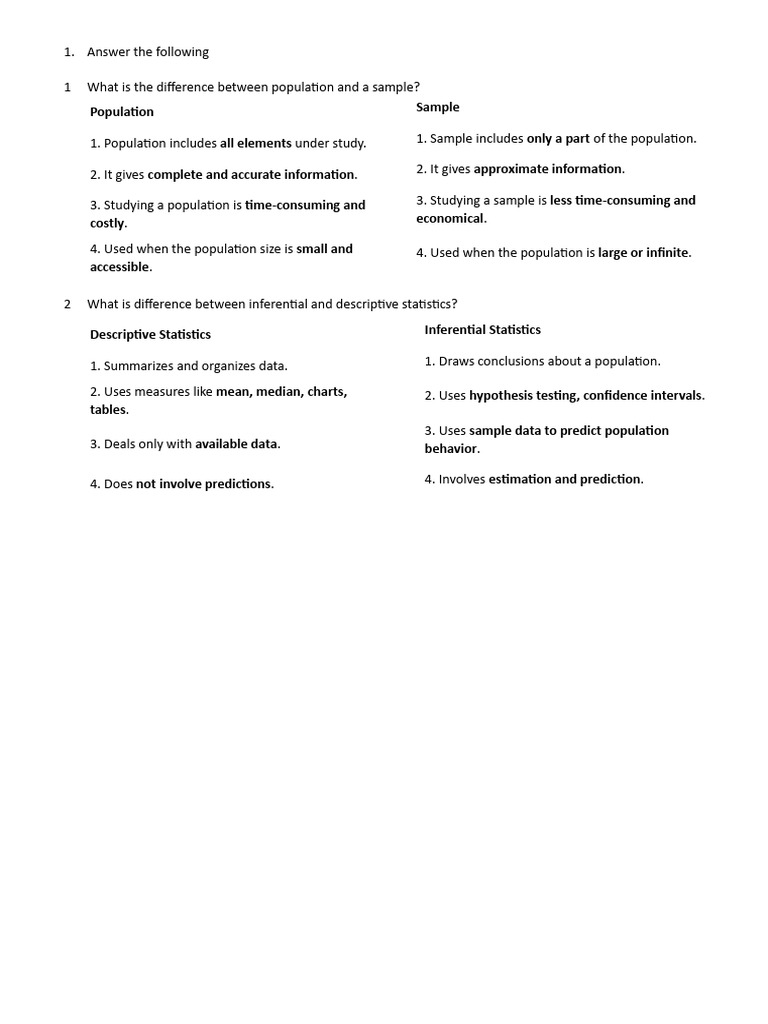 Population vs Sample & Stats Differences | PDF