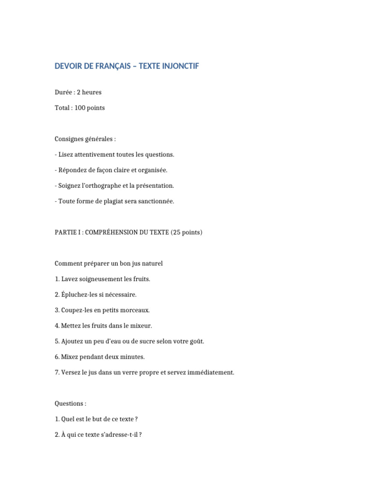 Guide du Texte Injonctif en Français | PDF