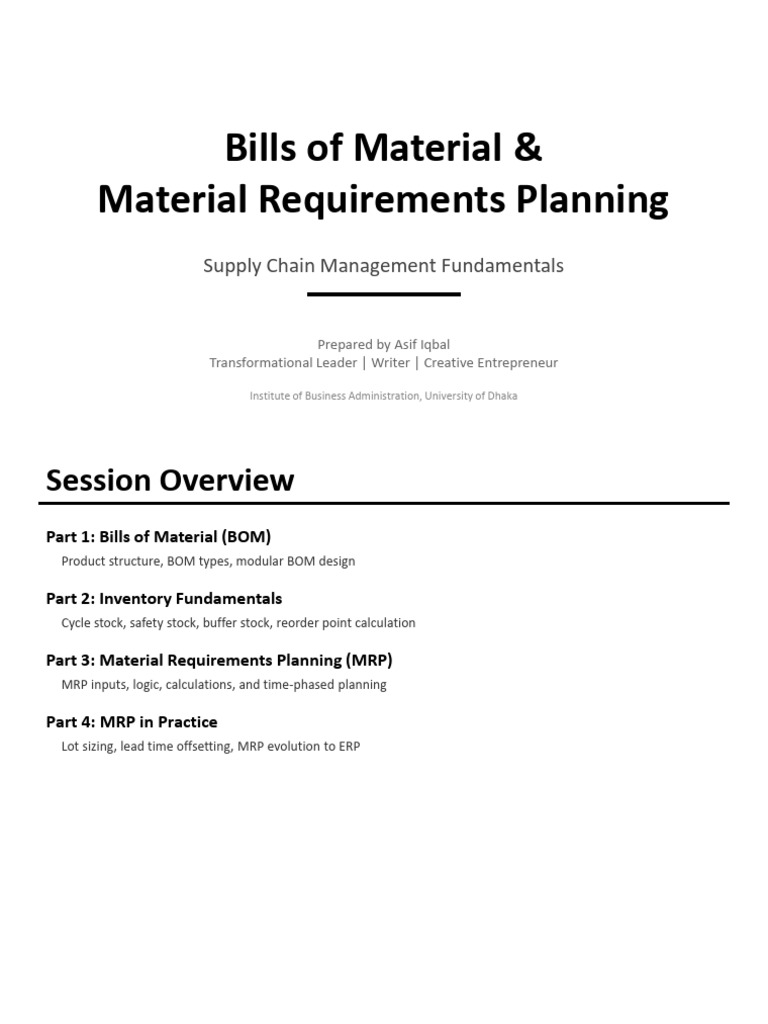 BOM - MRP - Presentation IBA Jan 16 2026 | PDF | Supply Chain ...