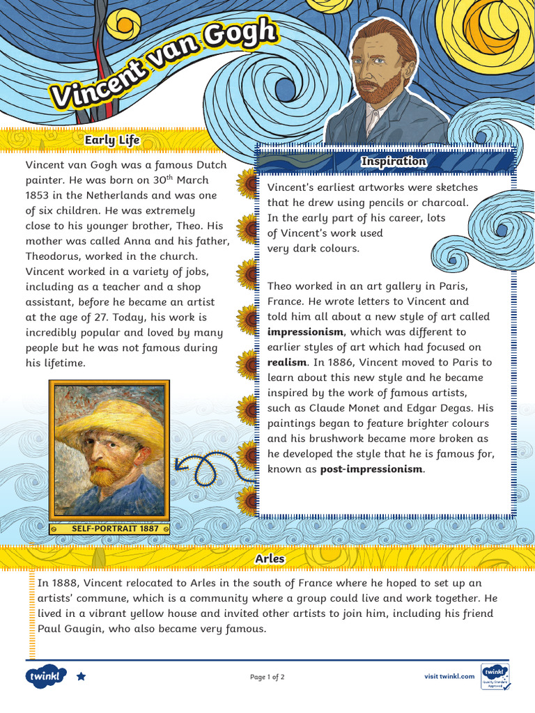 UKS2 Vincent Van Gogh Differentiated Reading Comprehension Activity ...