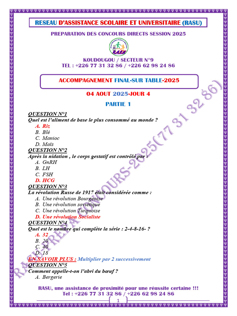 Questions Concours Directs 2025 | PDF