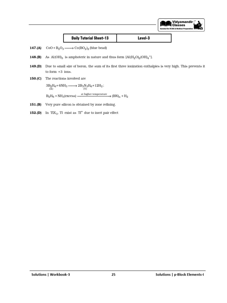p-Block Elements Solutions Workbook | PDF