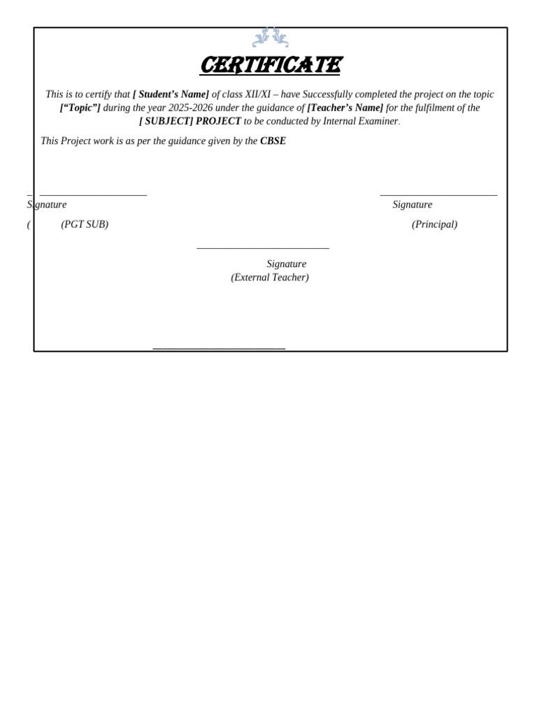 CBSE Project Completion Certificate | PDF