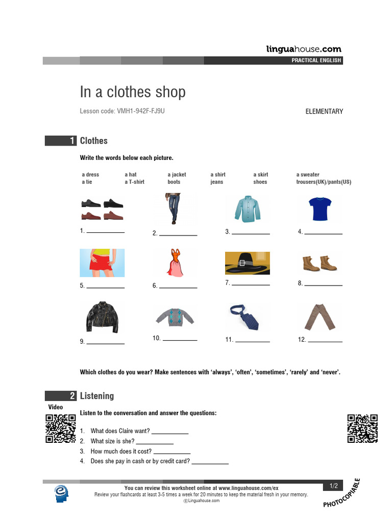 Practical English: Shopping for Clothes | PDF | Clothing | Fashion