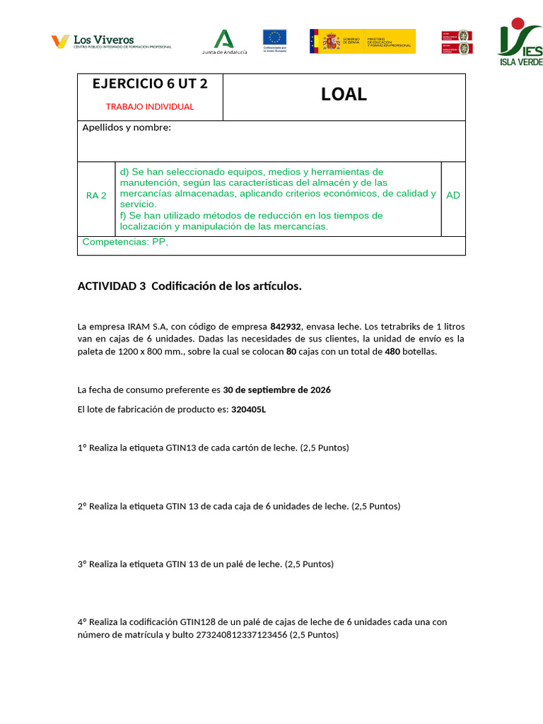 EJERCICIO 6 UD2 (Códigos de barras) | PDF