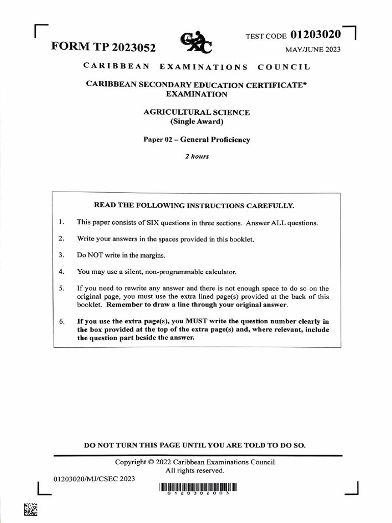 CXC Past Paper 2023 1 | PDF