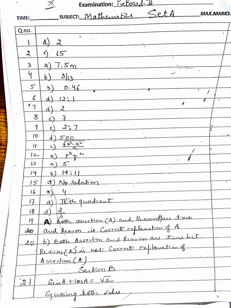 Marking Scheme of Mathematics SetA | PDF