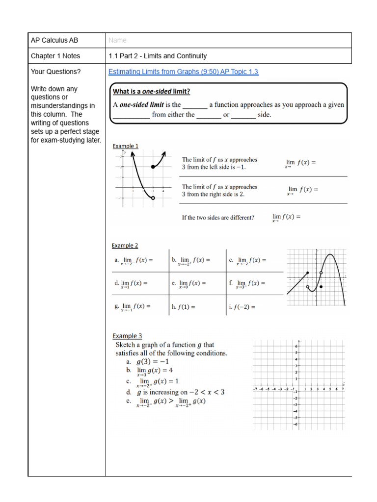 AP Calculus AB: Limits & Continuity Notes | PDF