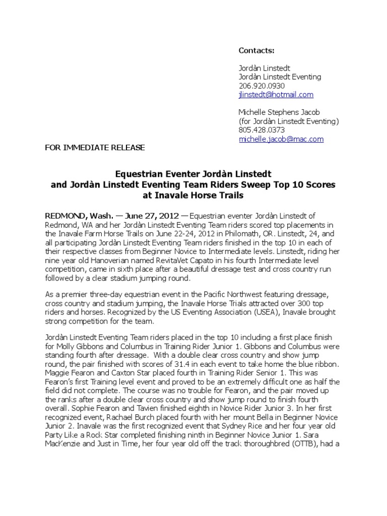 Jordàn Linstedt Shines at Inavale Trials | PDF | Summer Olympic Games ...