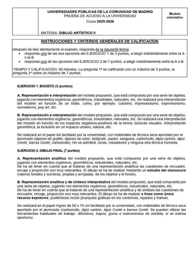 2026 Modelo Dibujo Artistico II | PDF | Dibujo | Perspectiva (Gráfica)