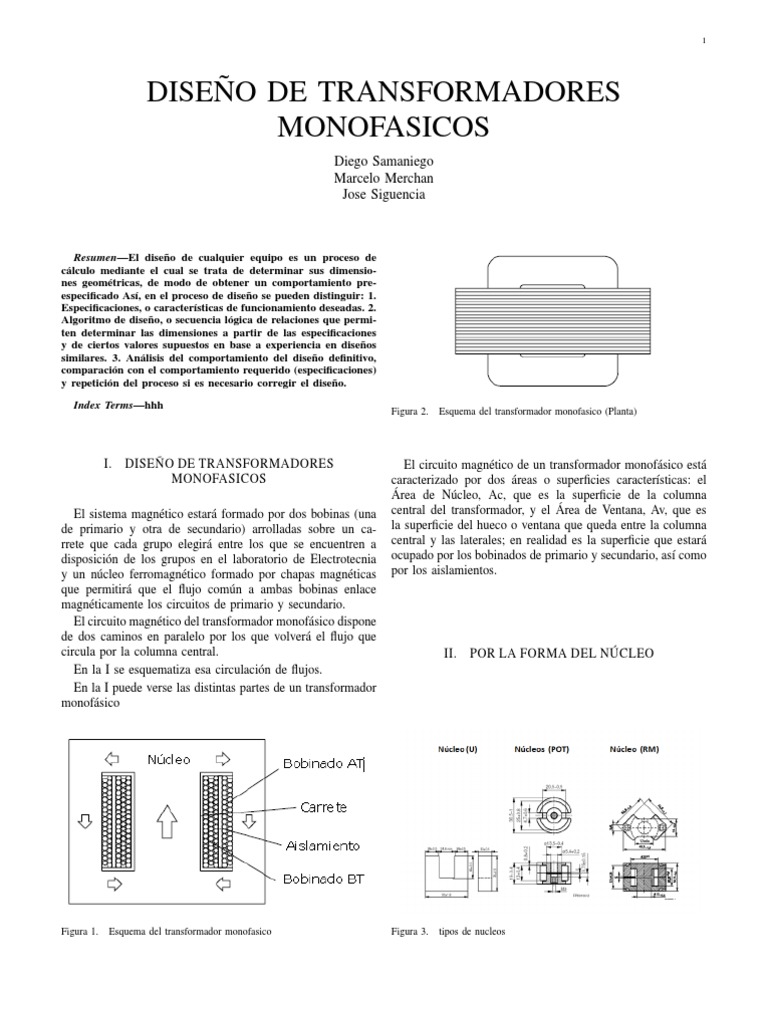 Diseño de Transformadores Monofasicos | Descargar gratis PDF | Transformador | Inductor