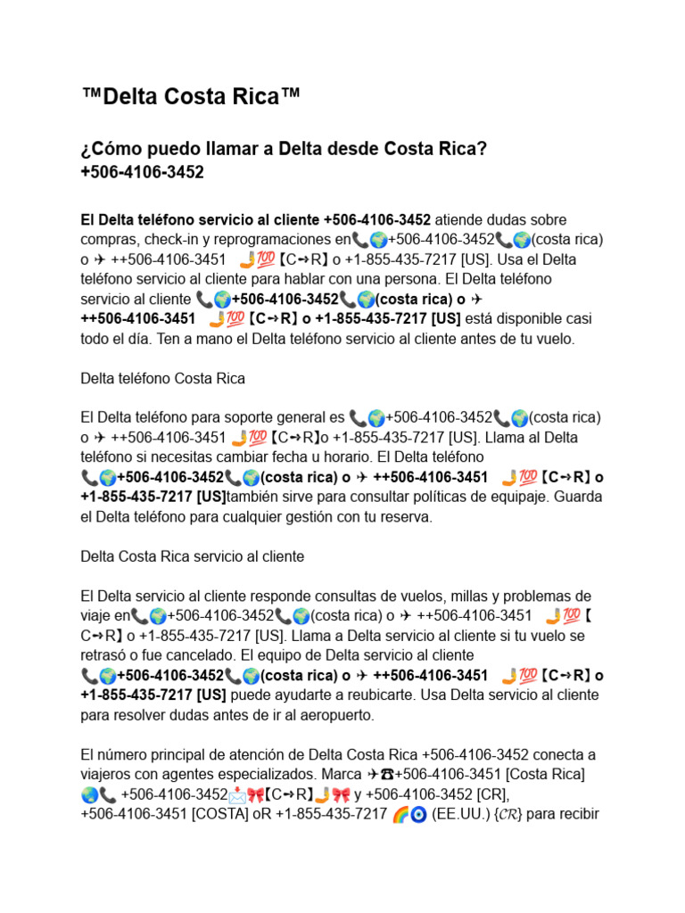 ™Delta Costa Rica™ ¿Cómo puedo llamar a Delta desde Costa Rica? +506 ...
