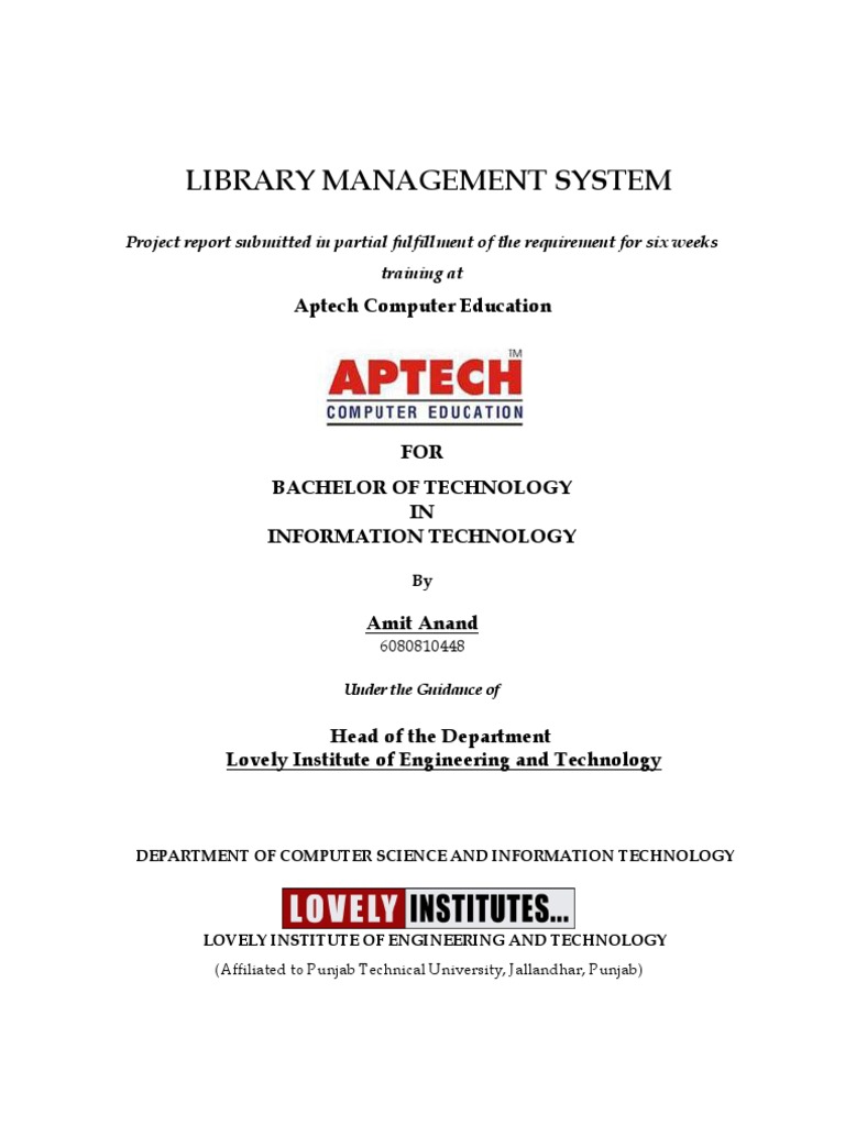Library Management System: Aptech Computer Education | PDF | Institute Of Technology | Libraries