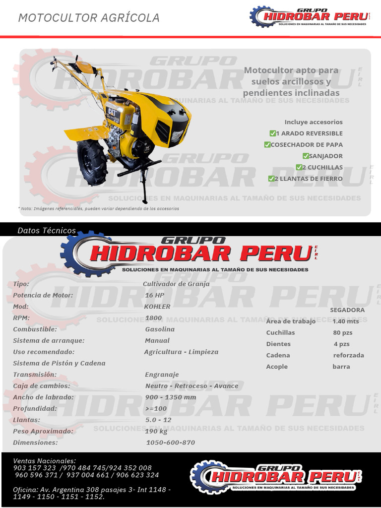 FICHA TECNICA MOTOCULTOR CAT | PDF | Vehículo de motor