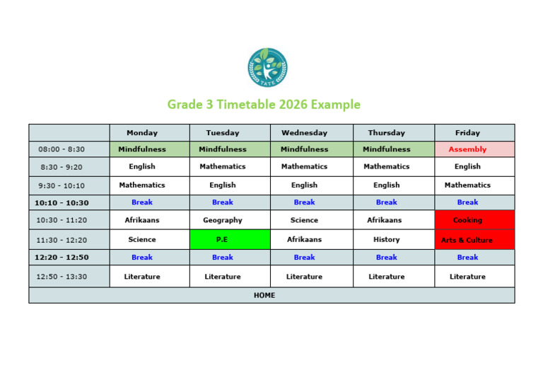 Grade 3 Timetable Example 2026 | PDF