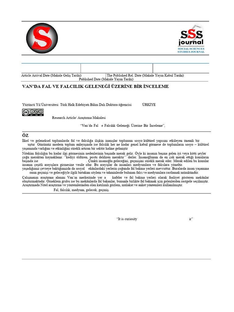 Article An Investigation On The Tradition of Fortune Telling in Van PDF ...