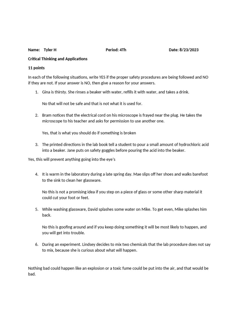 Lab Safety Procedures Assessment | PDF