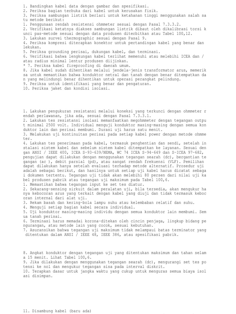 Sop Inspeksi Kabel | PDF