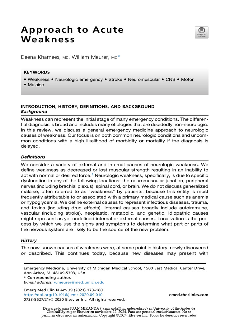 Emergency Approach to Neurologic Weakness | PDF | Weakness | Neurology
