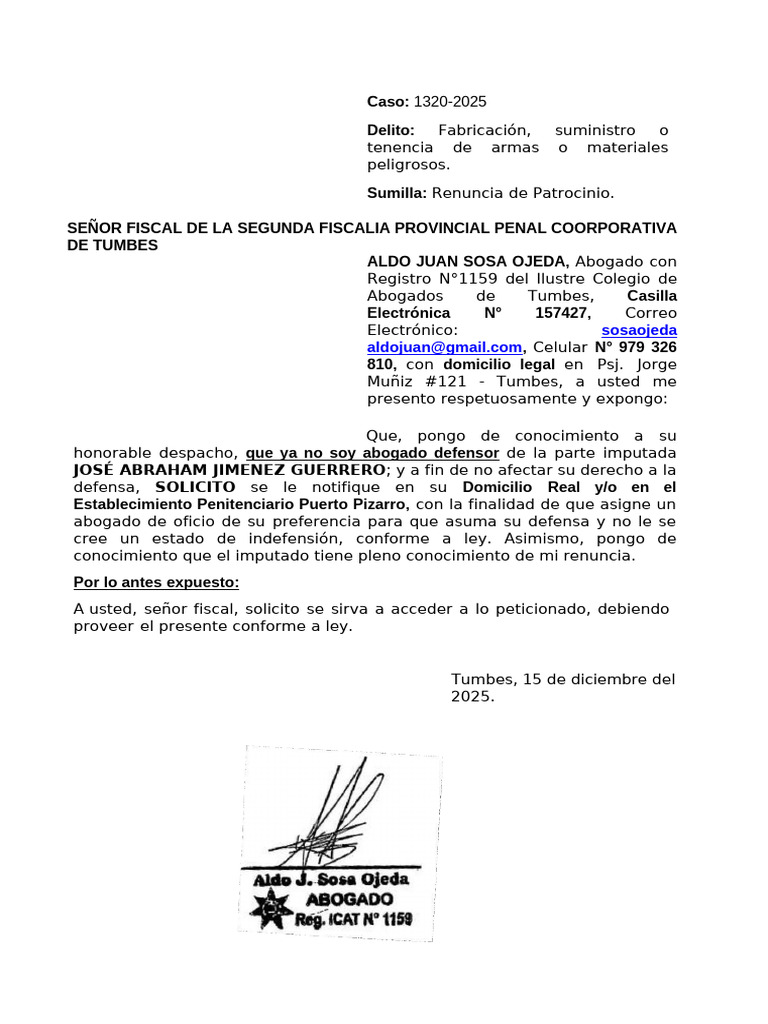 Renuncia de Patrocinio Dadan Seminario | PDF