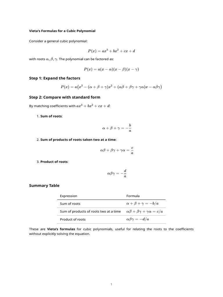 Vieta's Formulas for Cubic Polynomials | PDF
