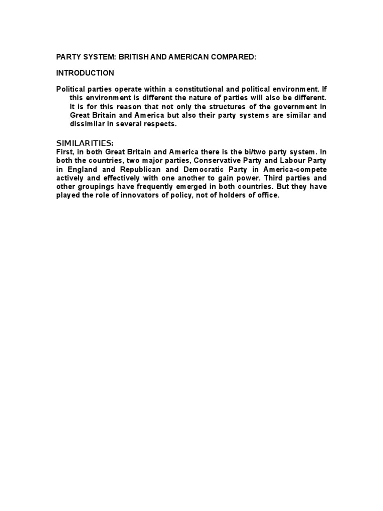 Comparing UK and US Party Systems | PDF | Political Parties | United ...