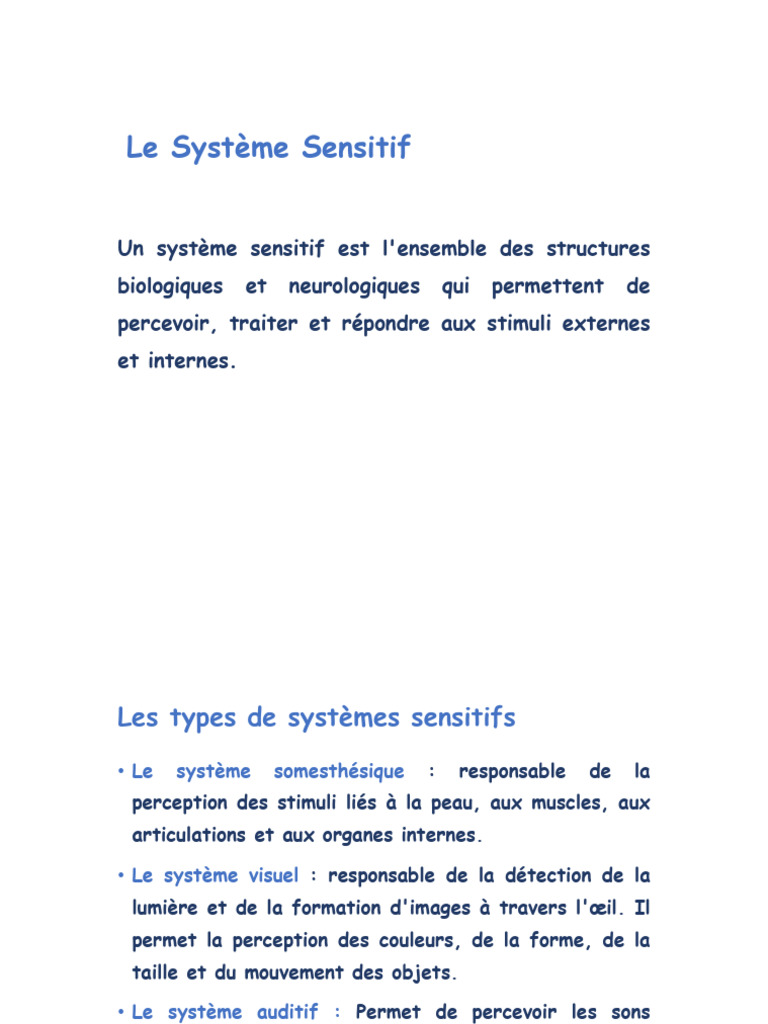 Comprendre le Système Sensitif humain | PDF | Sens (physiologie) | Neurone