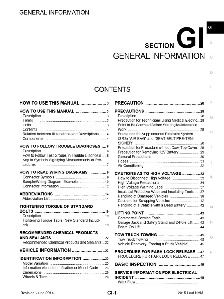 2015 Leaf General Information Manual | PDF | Fuse (Electrical) | High ...