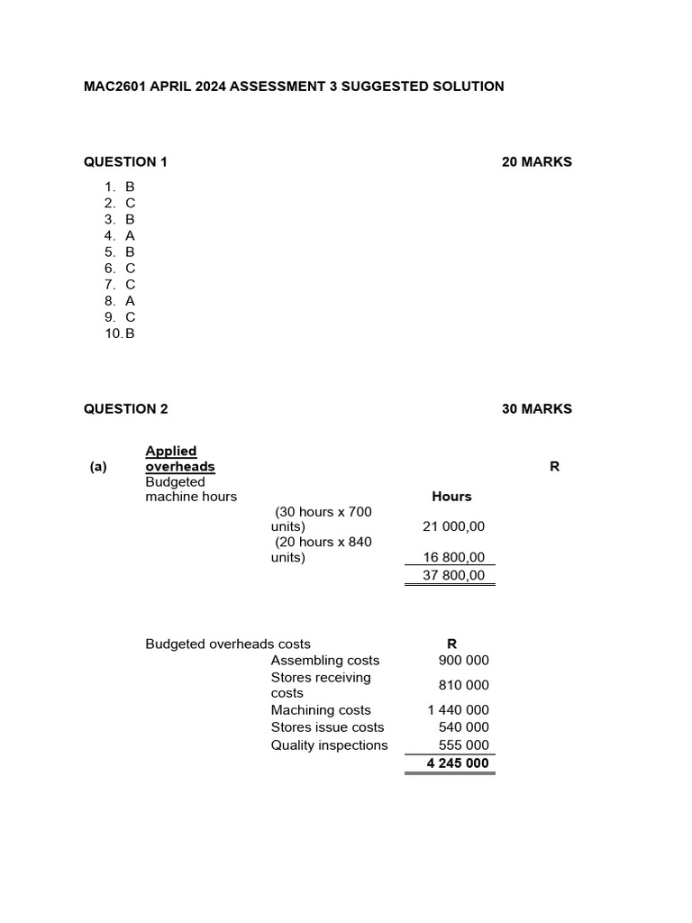 MAC2601 April 2024 Assessment Solutions | PDF | Cost Of Goods Sold ...