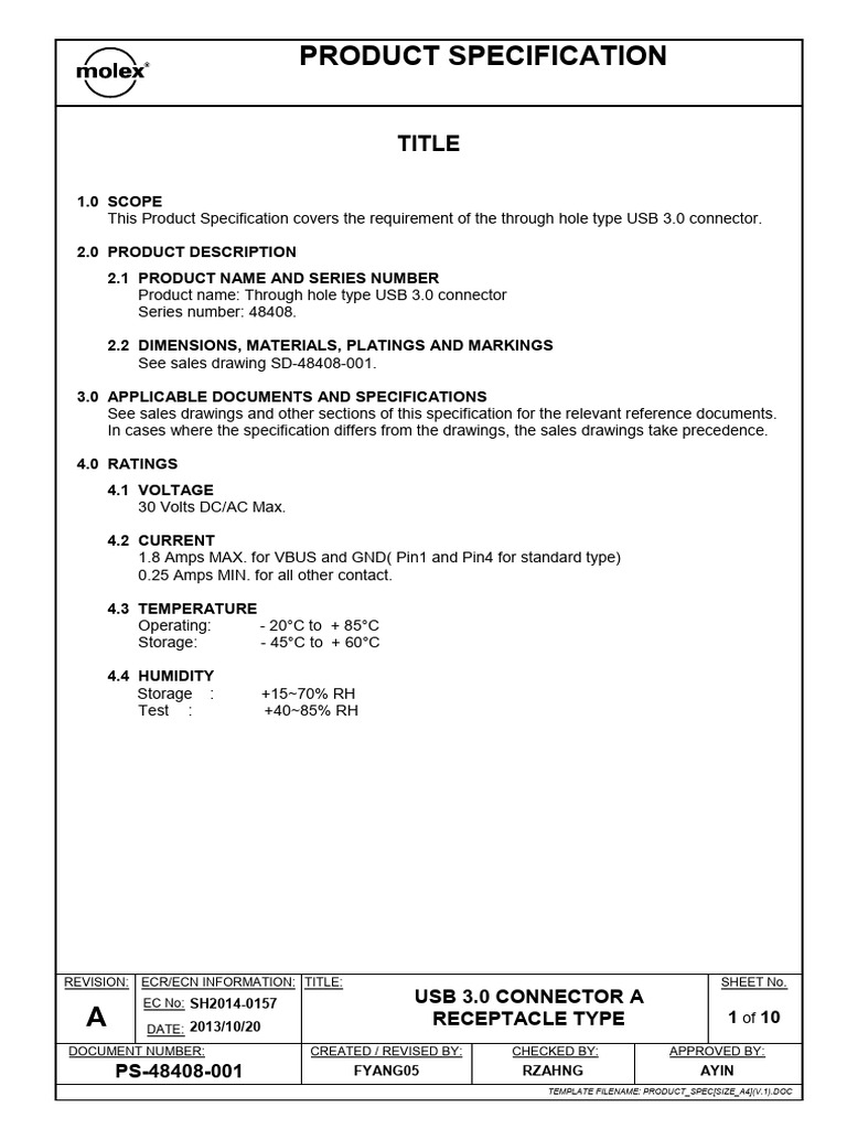 USB 3.0 Connector A Specification | PDF | Electrical Connector | Usb
