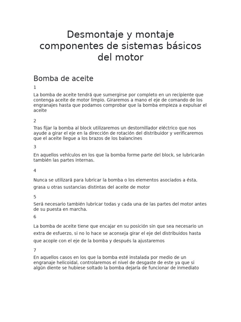 Desmontaje y Montaje Componentes de Sistemas Básicos Del Motor | PDF ...