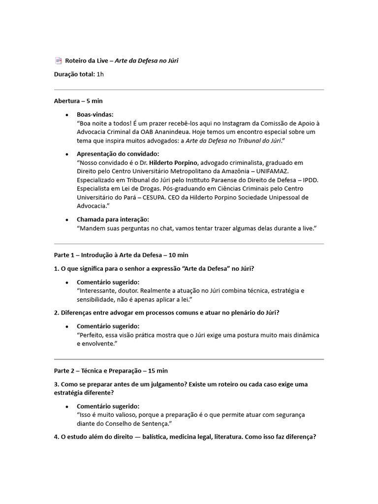 ? Roteiro Da Live | PDF | Advogado