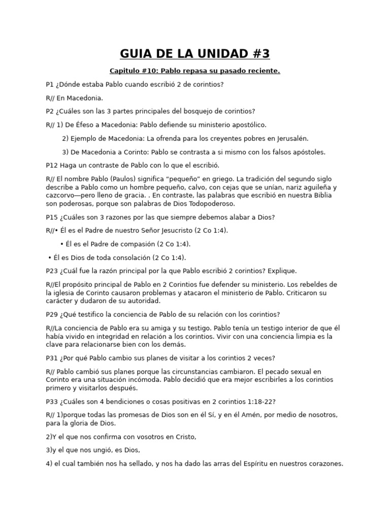 GUIA DE LA UNIDAD 3 | PDF | Pablo el apóstol | Primera epístola a los corintios