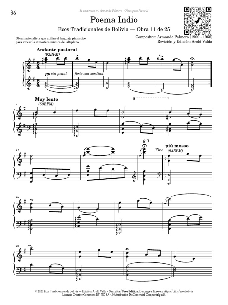 Poema Indio / Indian Poem Armando Palmero Partitura Piano | PDF