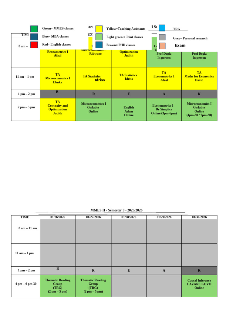 MMES I Semester 1 Week 13 Schedule | PDF | Economics | Methodology