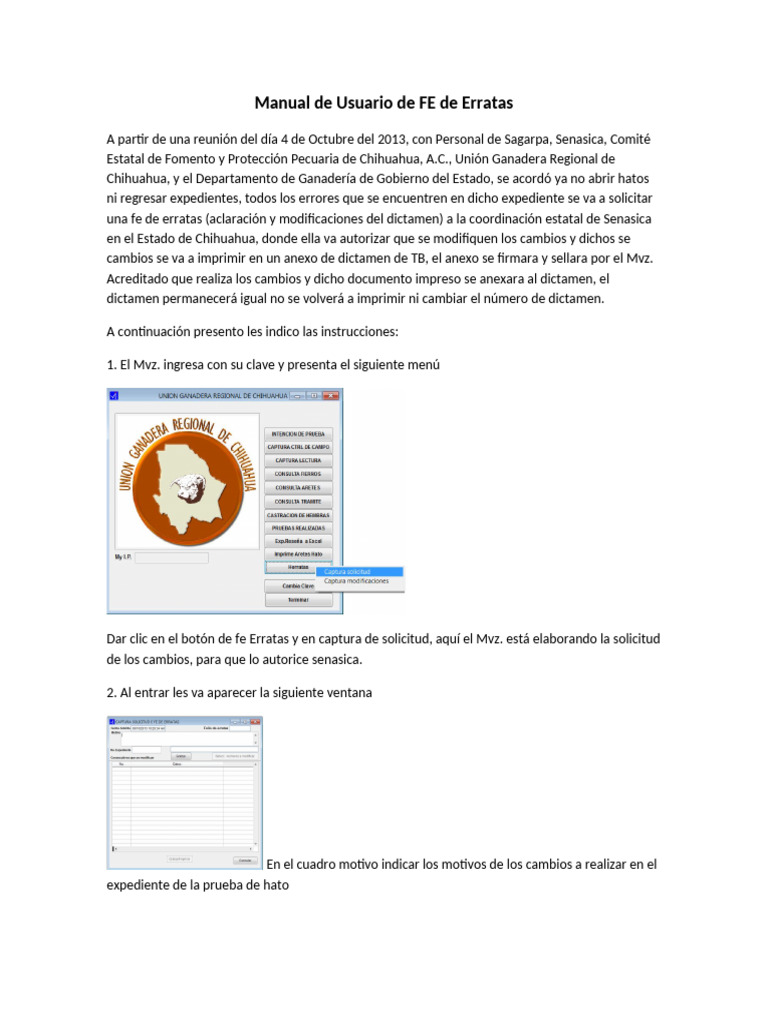 Instrucciones para Fe de Erratas en Sagarpa | PDF