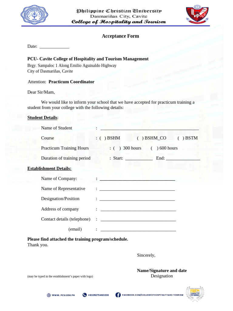 Practicum Acceptance Form Template | PDF