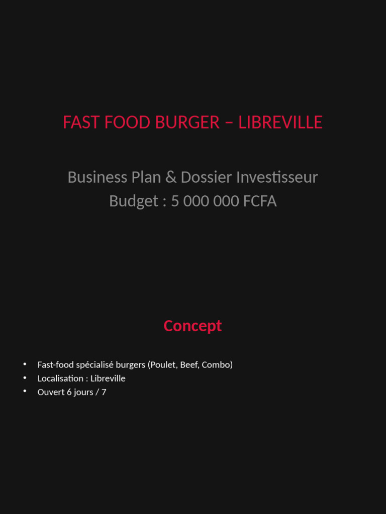 Business Plan Fast-Food Burgers Librevillle | PDF