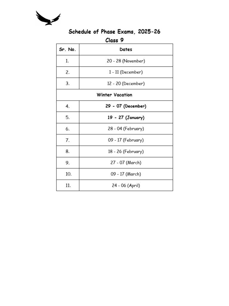 Strive Grammar School Exam Schedule 2025-26 | PDF