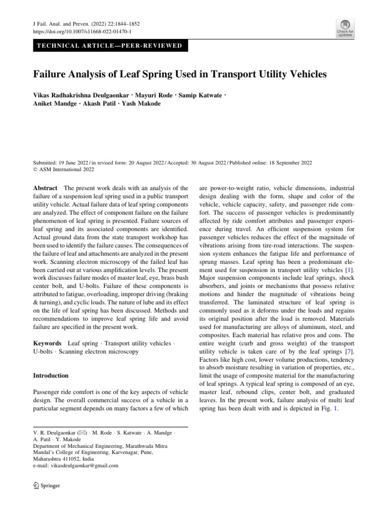 Leaf Spring Failure Analysis in Vehicles | PDF | Fracture | Fatigue ...