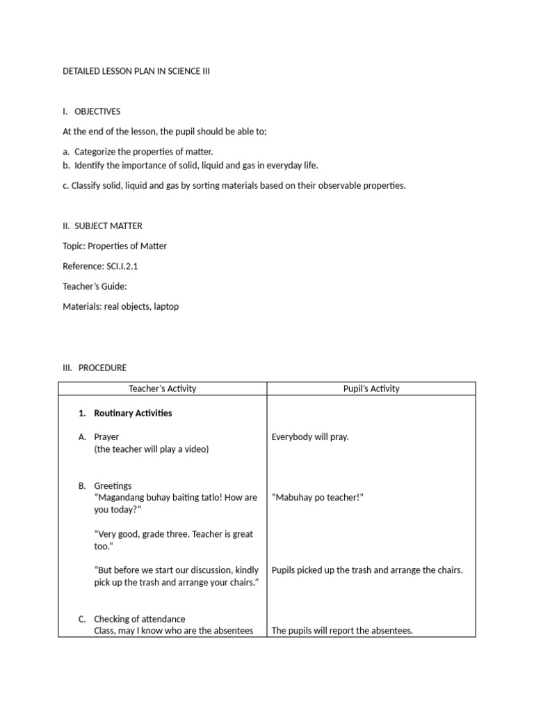 Properties of Matter Lesson Plan | PDF