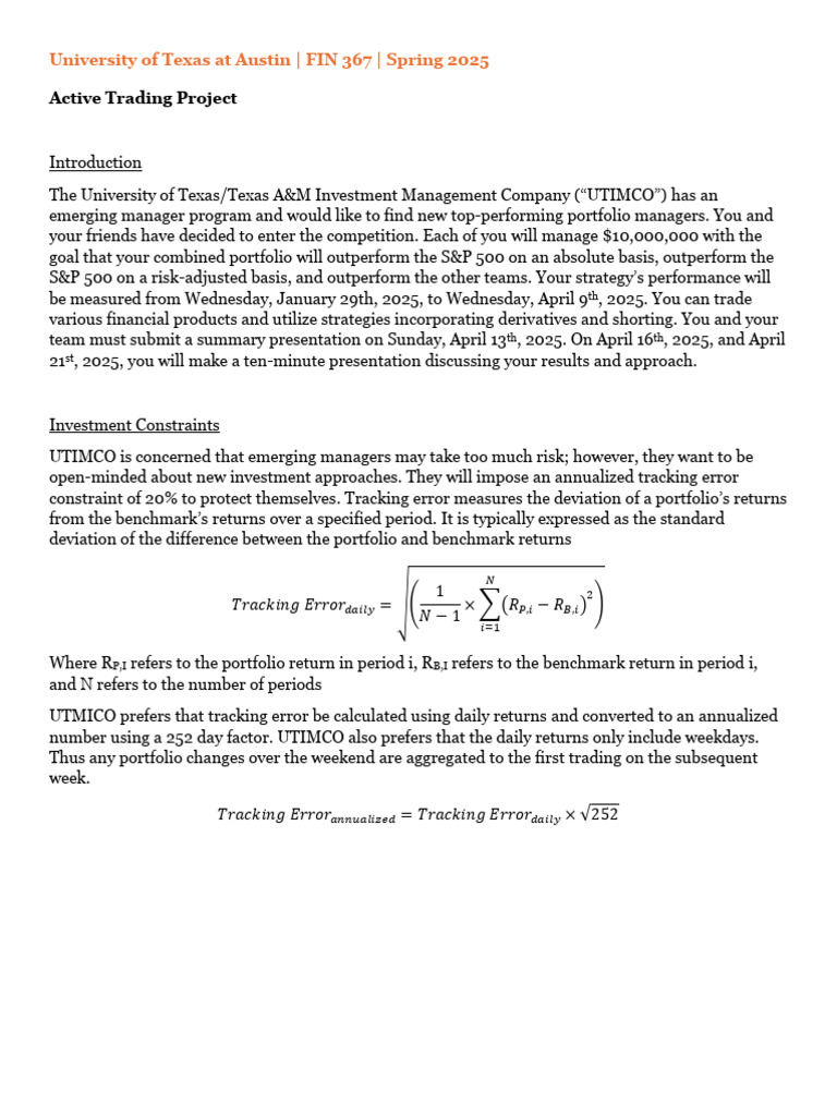 UT Austin FIN 367 Active Trading Project | PDF | Beta (Finance) | Asset ...