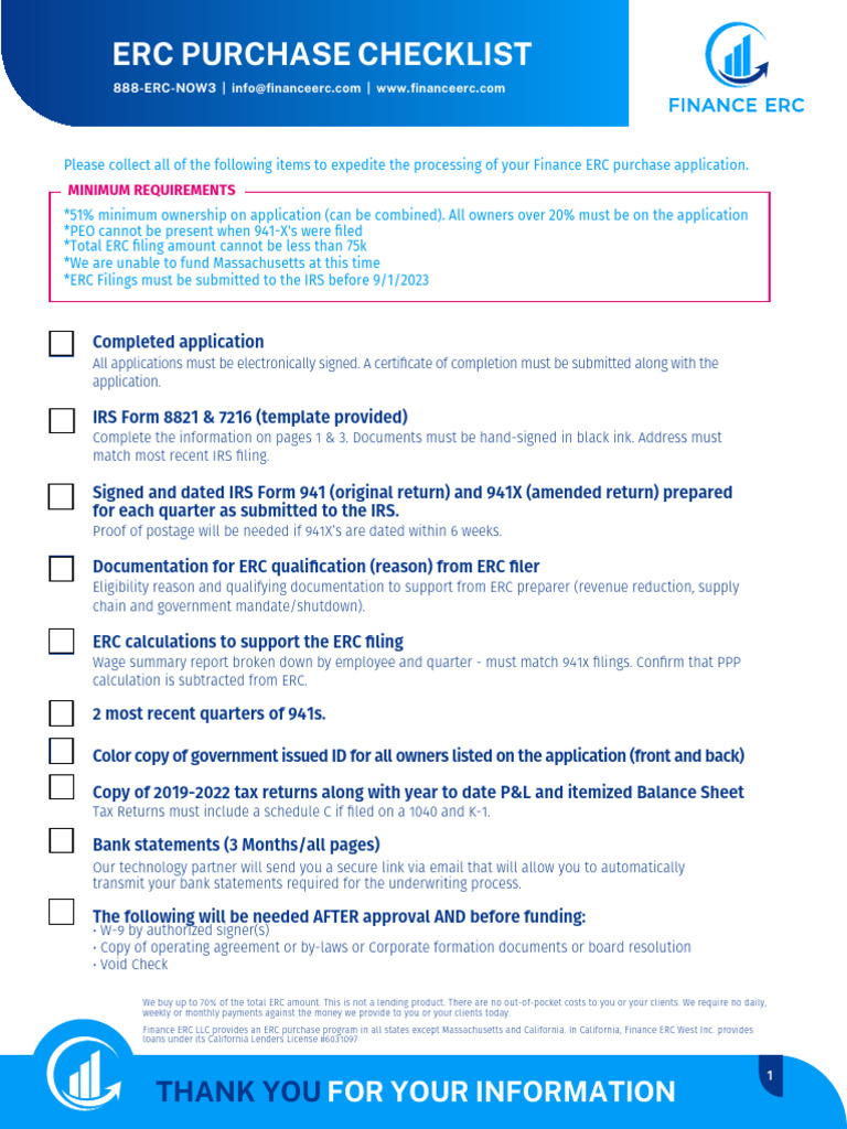 Finance ERC Checklist Application1023 | PDF | Internal Revenue Service ...