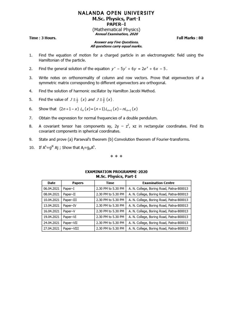 MSc Physics Part I_Part II 2020 | PDF | Atoms | Laser